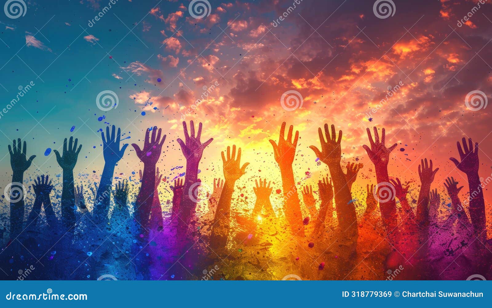 A Colorful Image of Many Hands Reaching Up in the Air by AI Generated ...