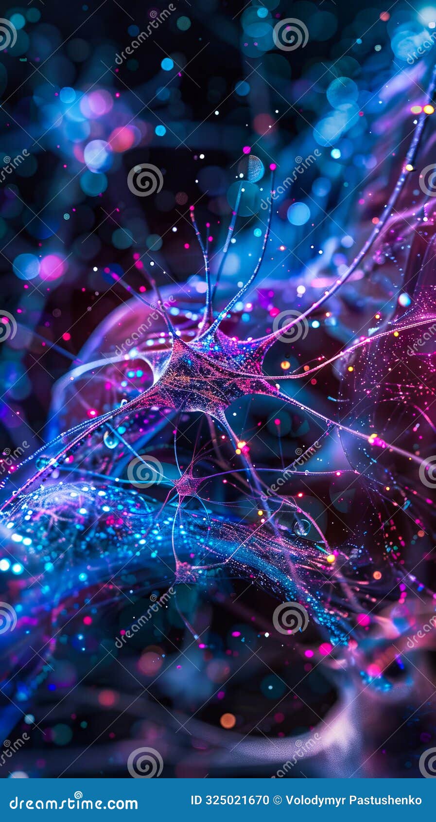 A Colorful Image of Neurons and a Brain Stock Photo - Image of ...