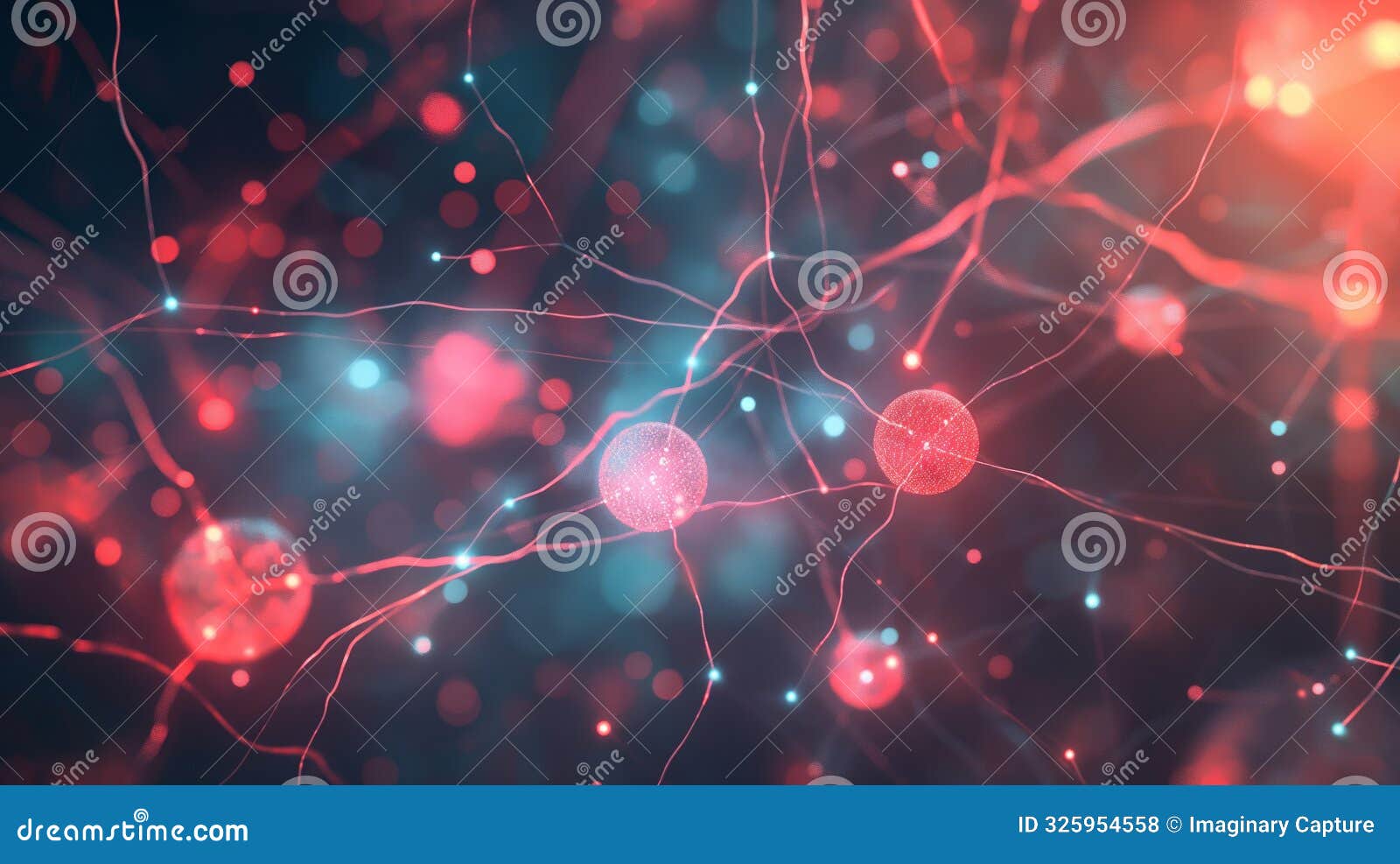 A Colorful Image of Neurons and Synapses with Red and Blue Colors ...