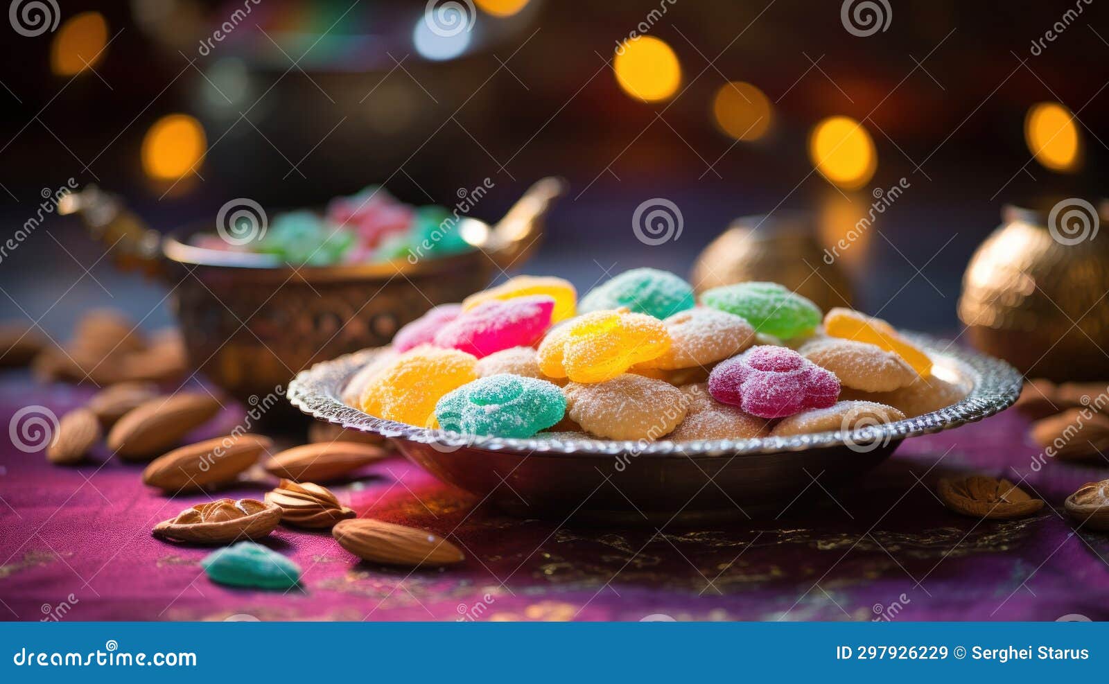 Colorful Indian Candies and Almonds in a Bowl on the Table, AI Stock ...