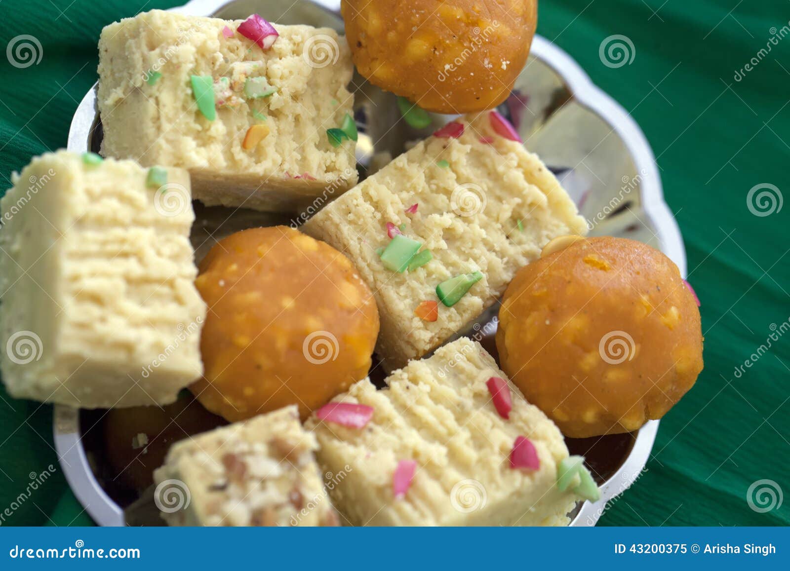 Colorful Indian Diwali Sweets in a Plain Silver Dish Stock Image ...