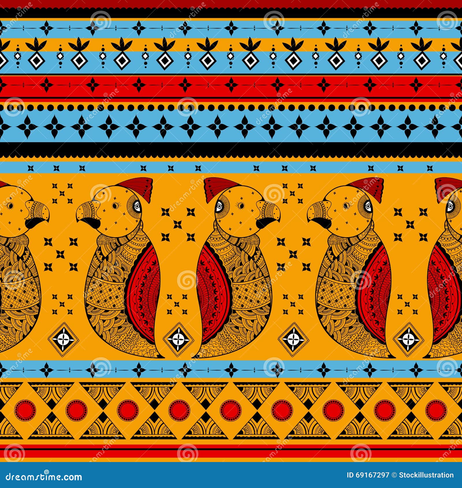 Colorful Indian Tribal Seamless Pattern Stock Vector - Illustration of ...