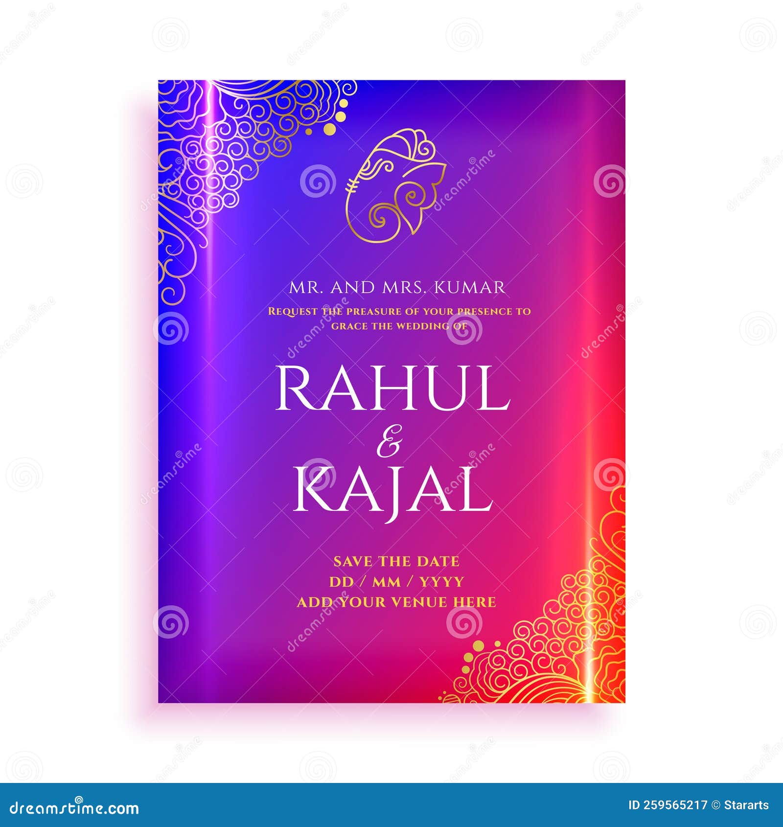 Colorful Indian Wedding Invitation Luxurious Card Design Stock Vector ...