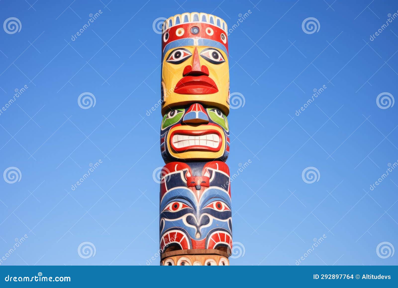 Colorful Indigenous Totem Pole Against Clear Sky Stock Illustration ...