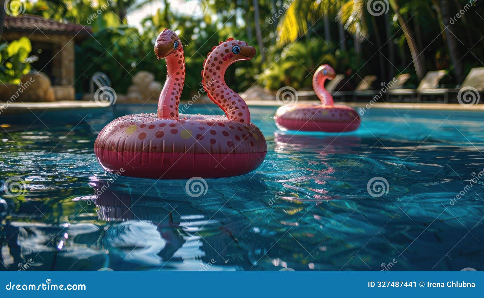 Colorful Inflatables Accessories in a Clear Swimming Pool Stock ...