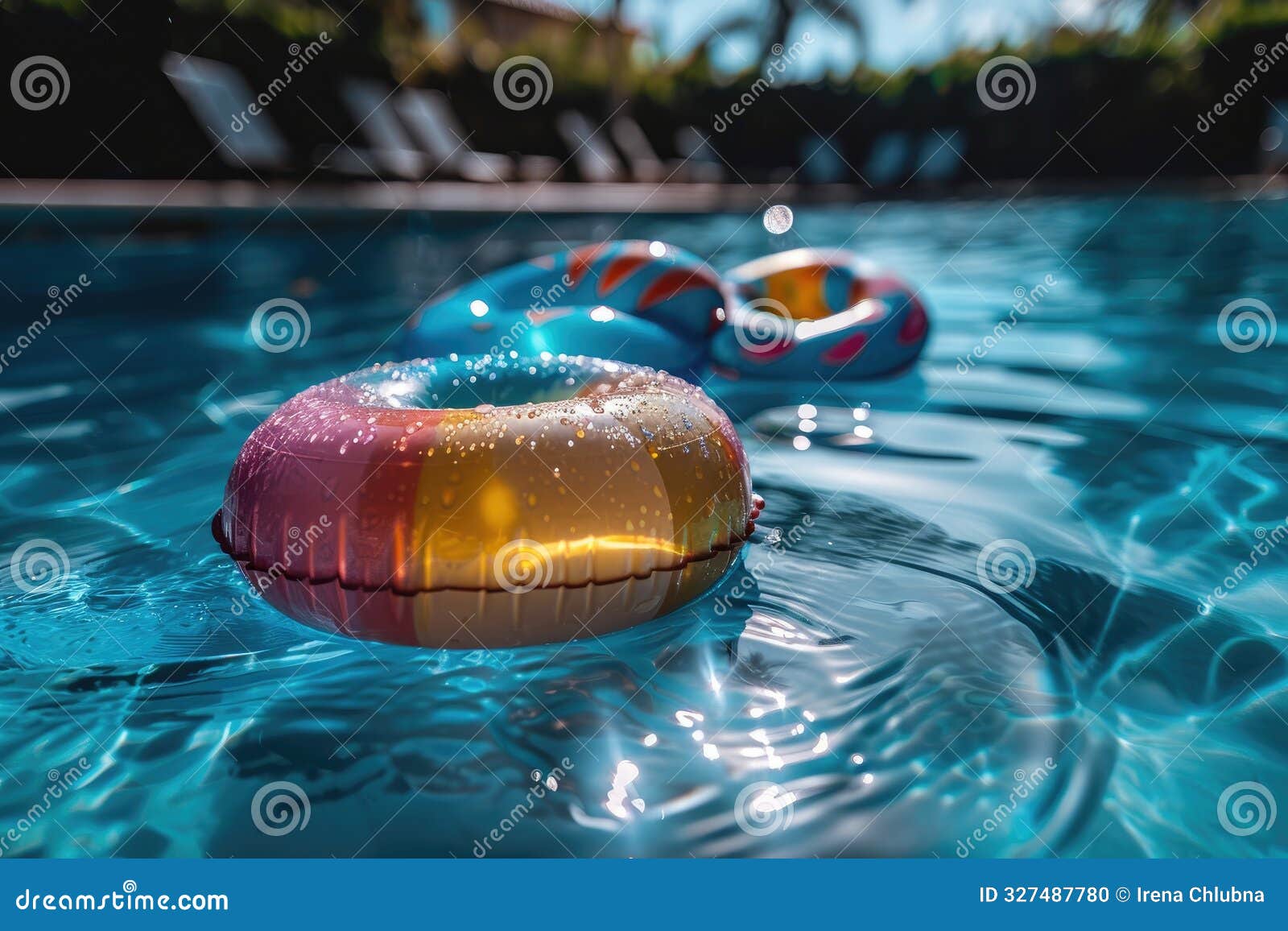 Colorful Inflatables Accessories in a Clear Swimming Pool Stock ...