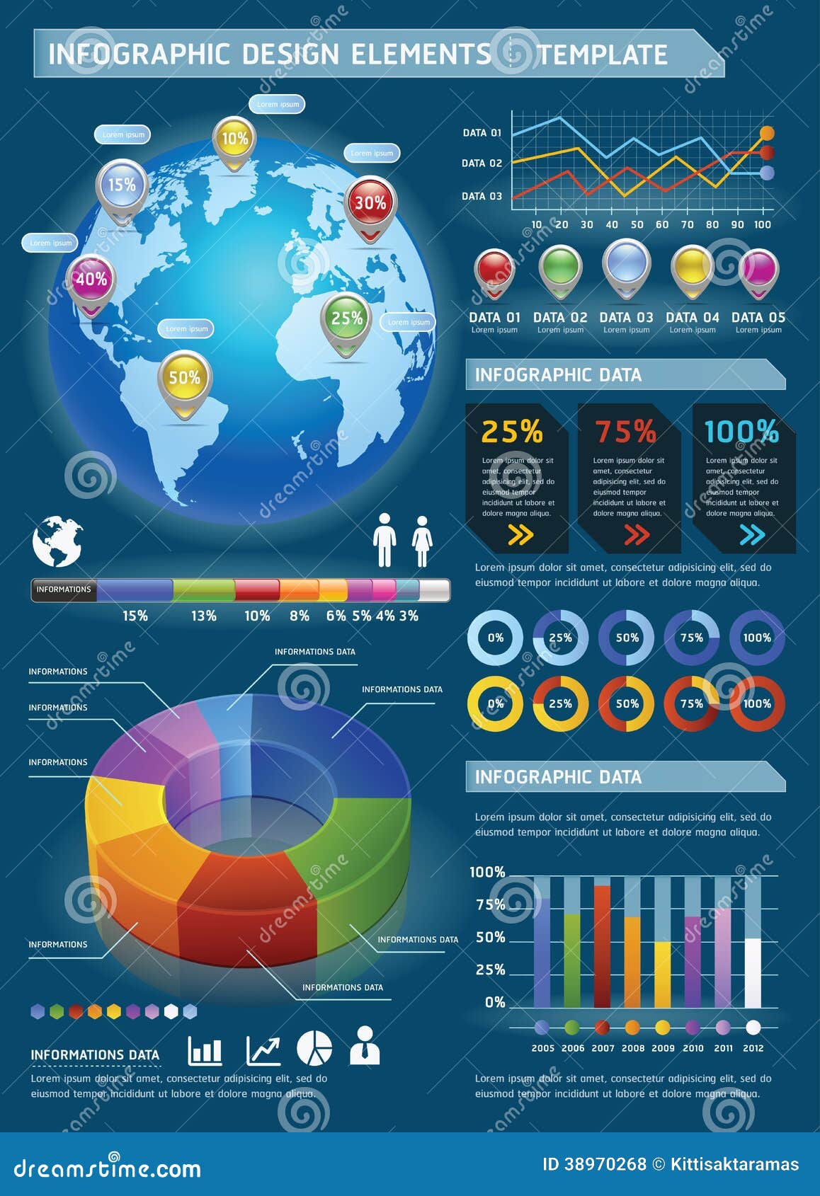 Colorful Infographic Elements with Global Map. Stock Vector ...