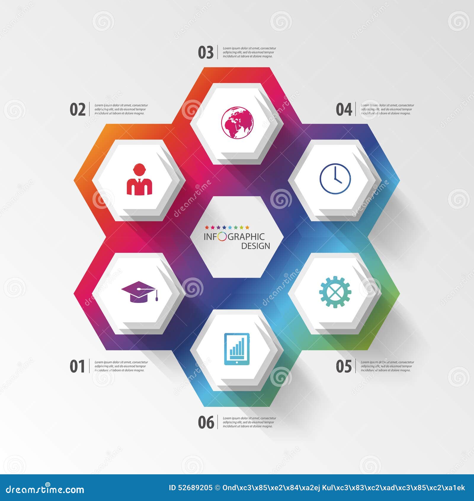 Infographic Honeycomb Structure Elements With Icons Set On The Grey ...