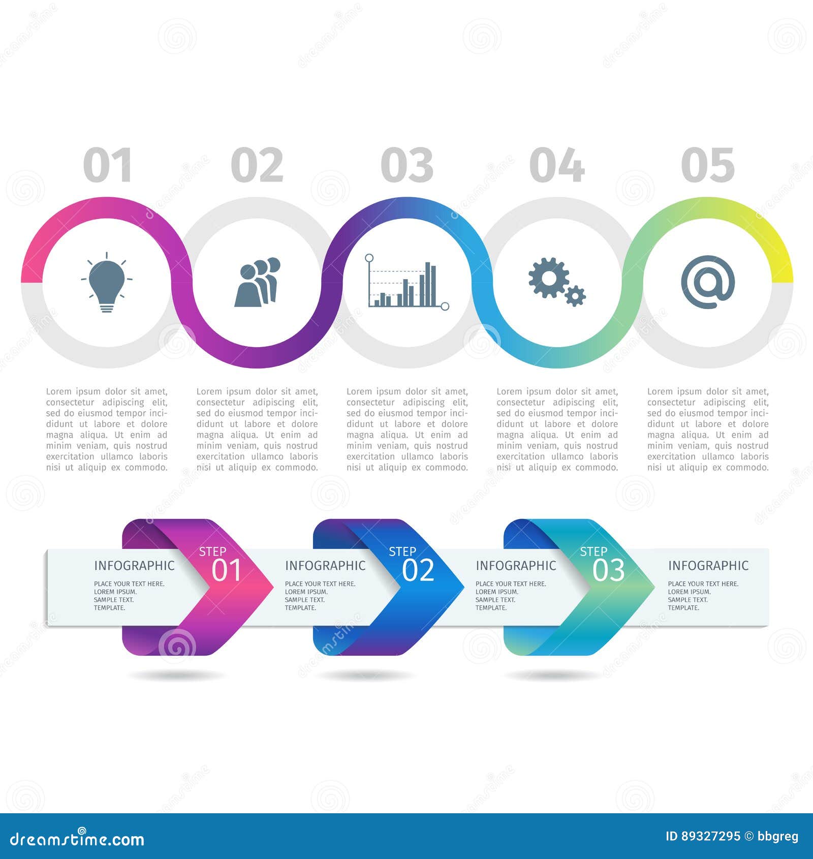 Colorful Infographic Process Chart And Arrows With Step Up Options ...