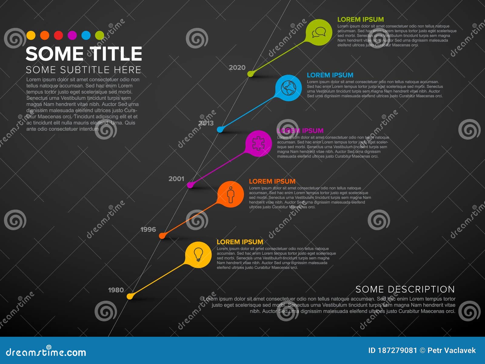 Colorful Infographic Timeline Report Template with Droplet Bubbles Pins ...