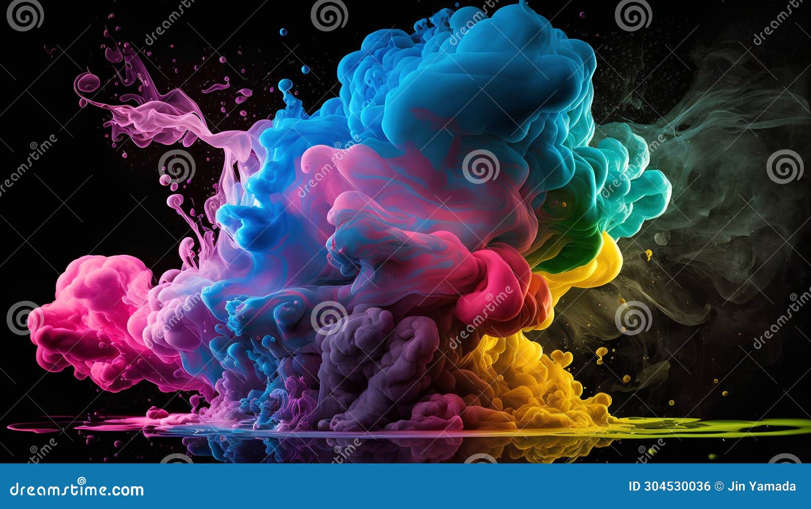 Colorful Ink in Water Isolated on Black Background. 3d Rendering Stock ...