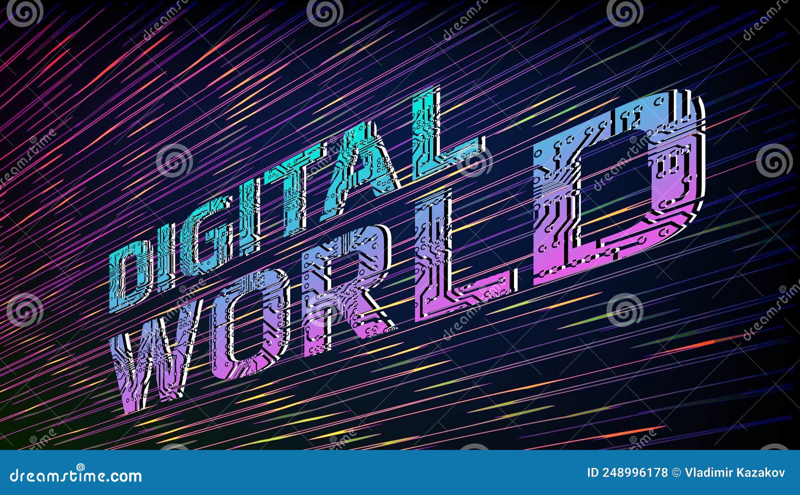 Colorful Inscription Digital World in Perspective on Rainbow Background ...