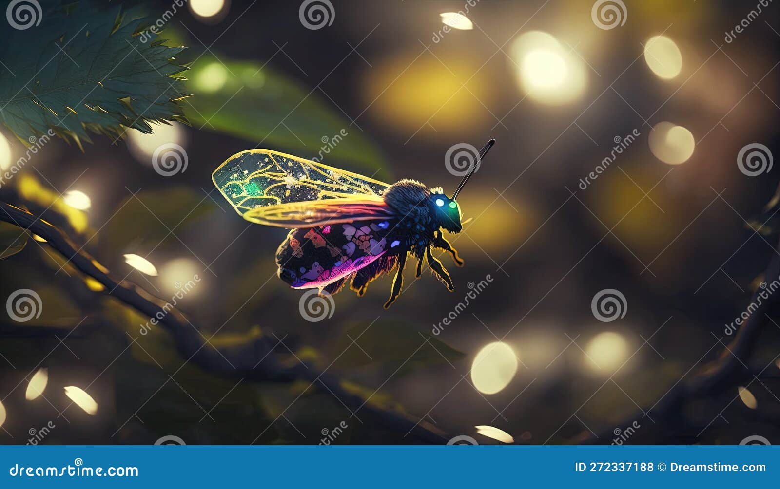 A Colorful Insect Sitting on Top of a Leaf Covered Tree Stock ...