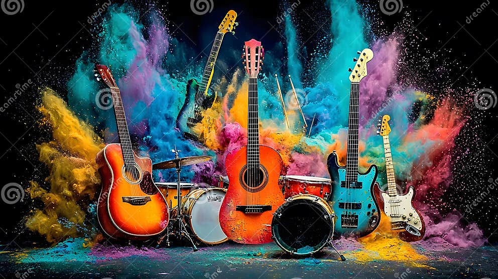 Colorful Instruments Creating a Vibrant Explosion Stock Illustration ...