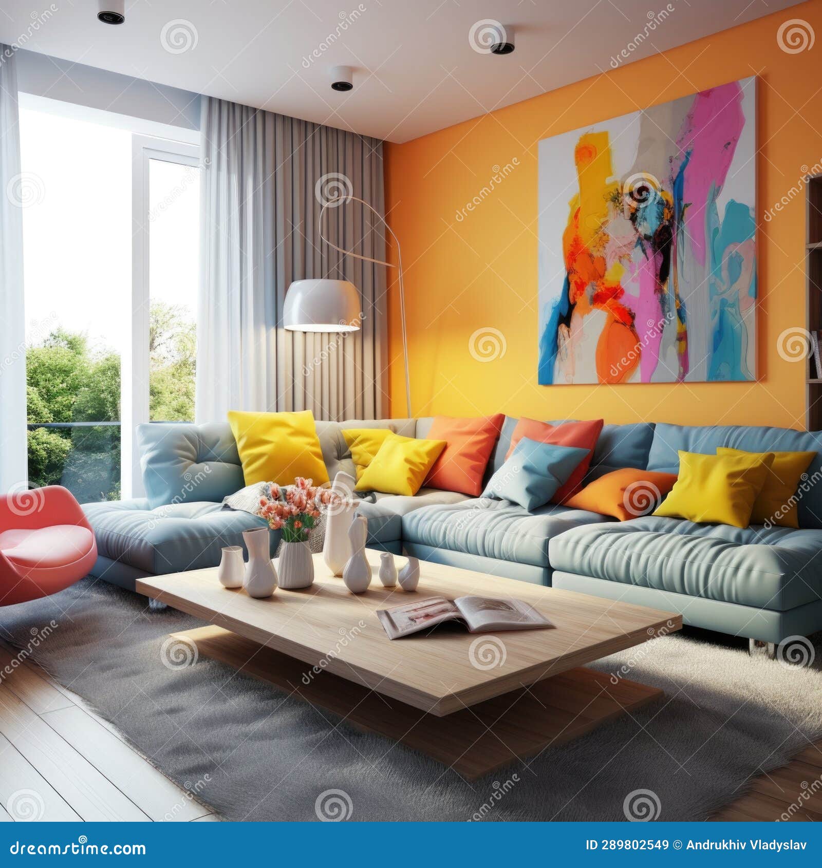 Colorful Interior Design of Modern Living Room Stock Illustration ...