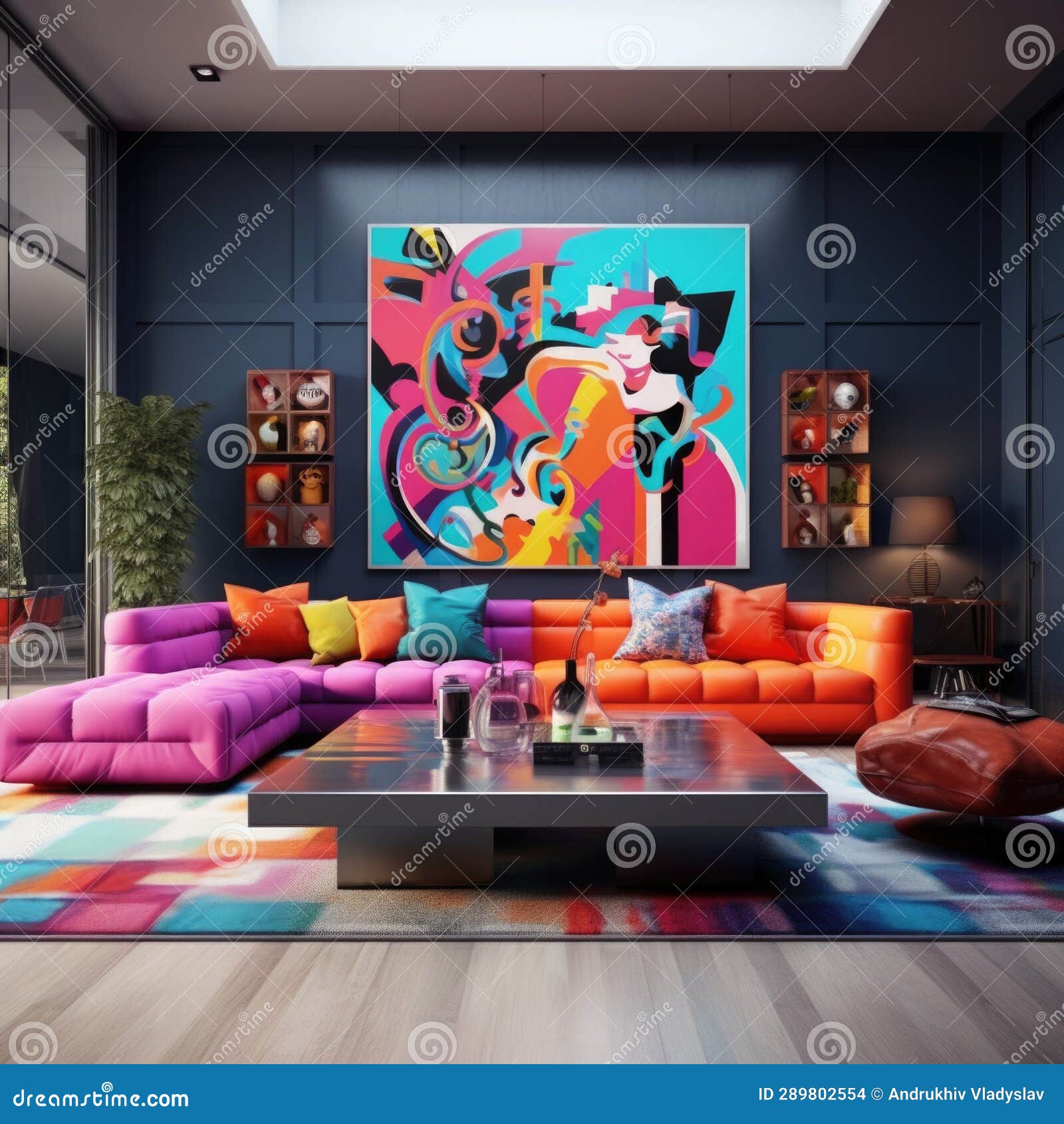 Colorful Interior Design of Modern Living Room Stock Illustration ...