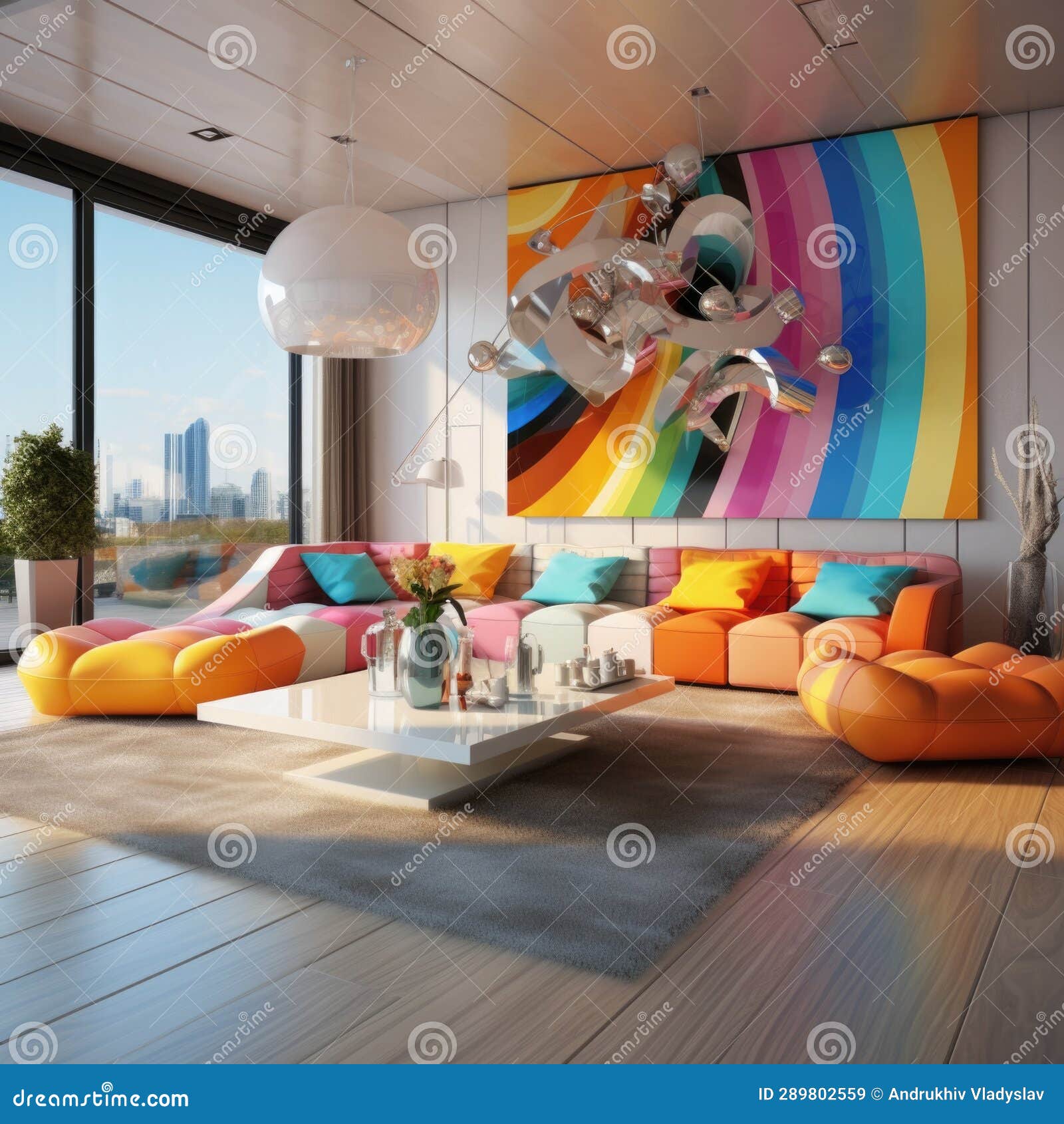 Colorful Interior Design of Modern Living Room Stock Illustration ...