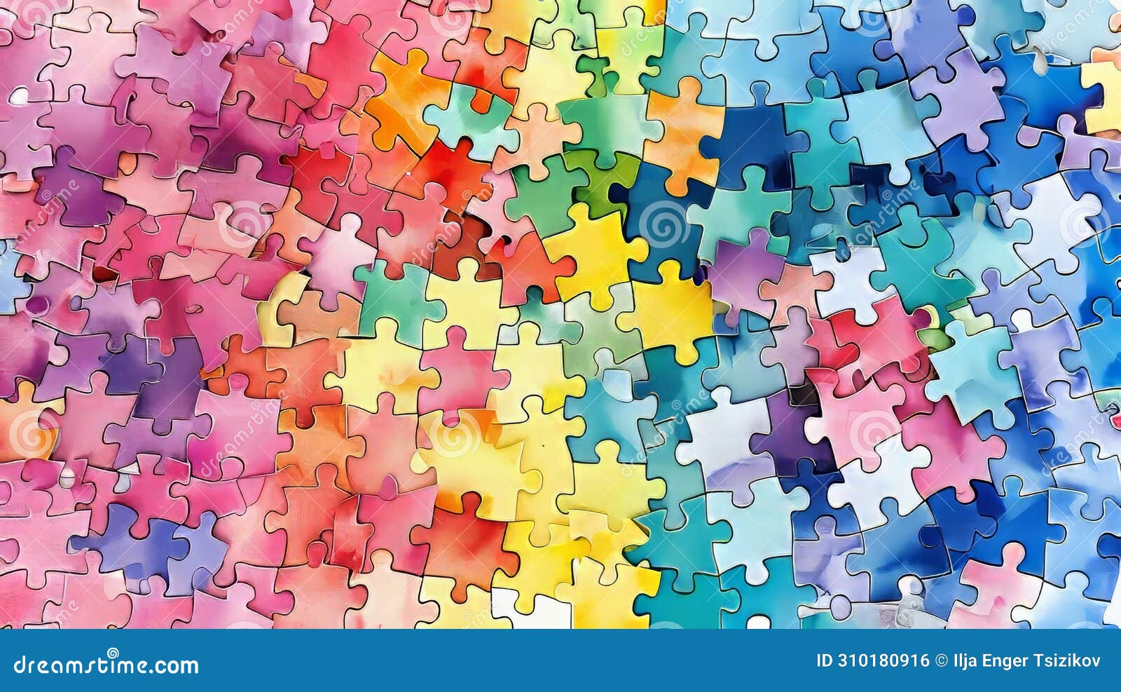 Colorful Interlocked Puzzle Pieces with Watercolor Texture, Symbolizing ...