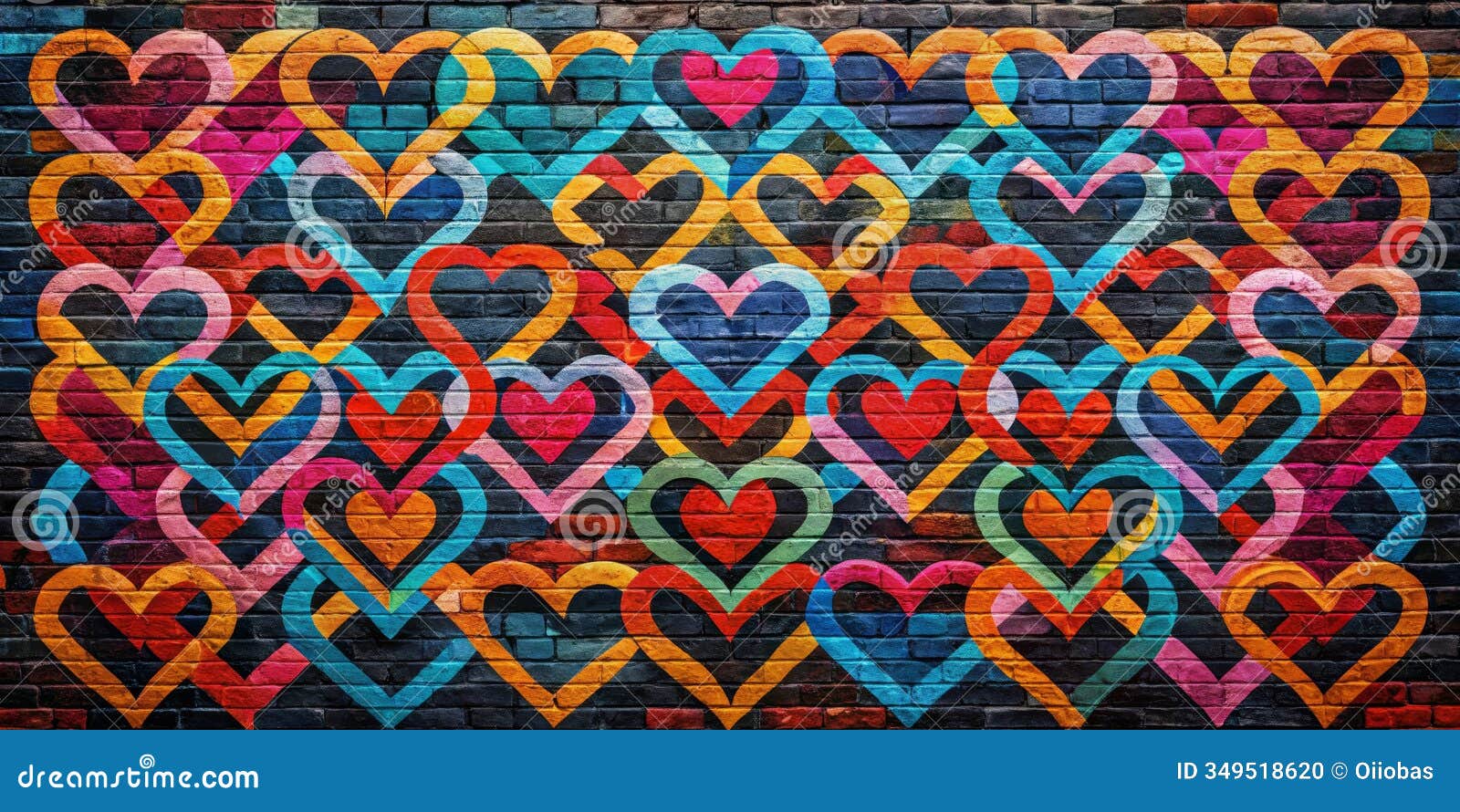 Colorful Interlocking Hearts Brick Wall Mural Stock Illustration ...