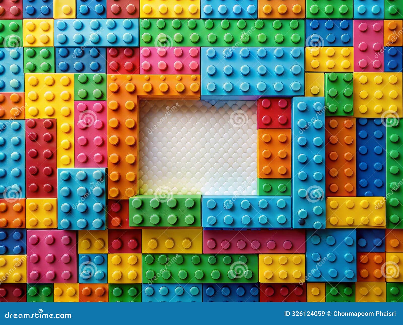 Colorful Interlocking Plastic Brick Background with a Large Blank Area ...