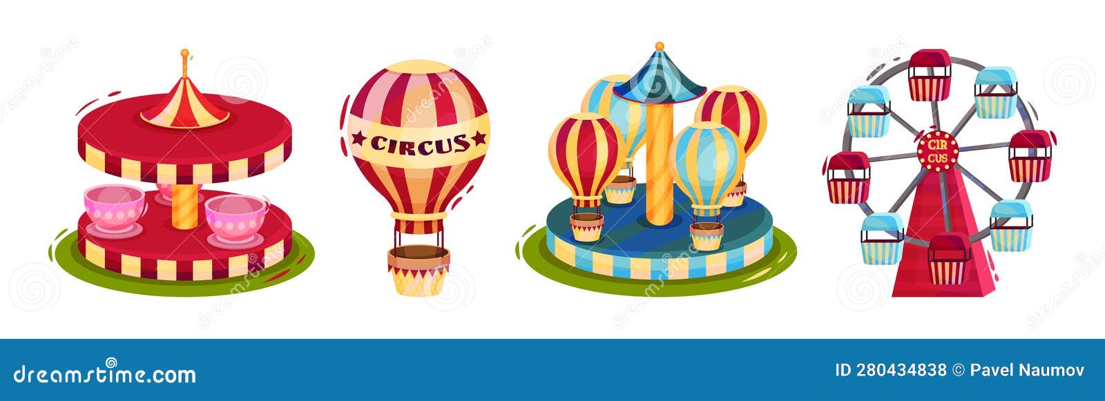 Colorful Ircus Objects with Carousel and Attraction Vector Set Stock ...