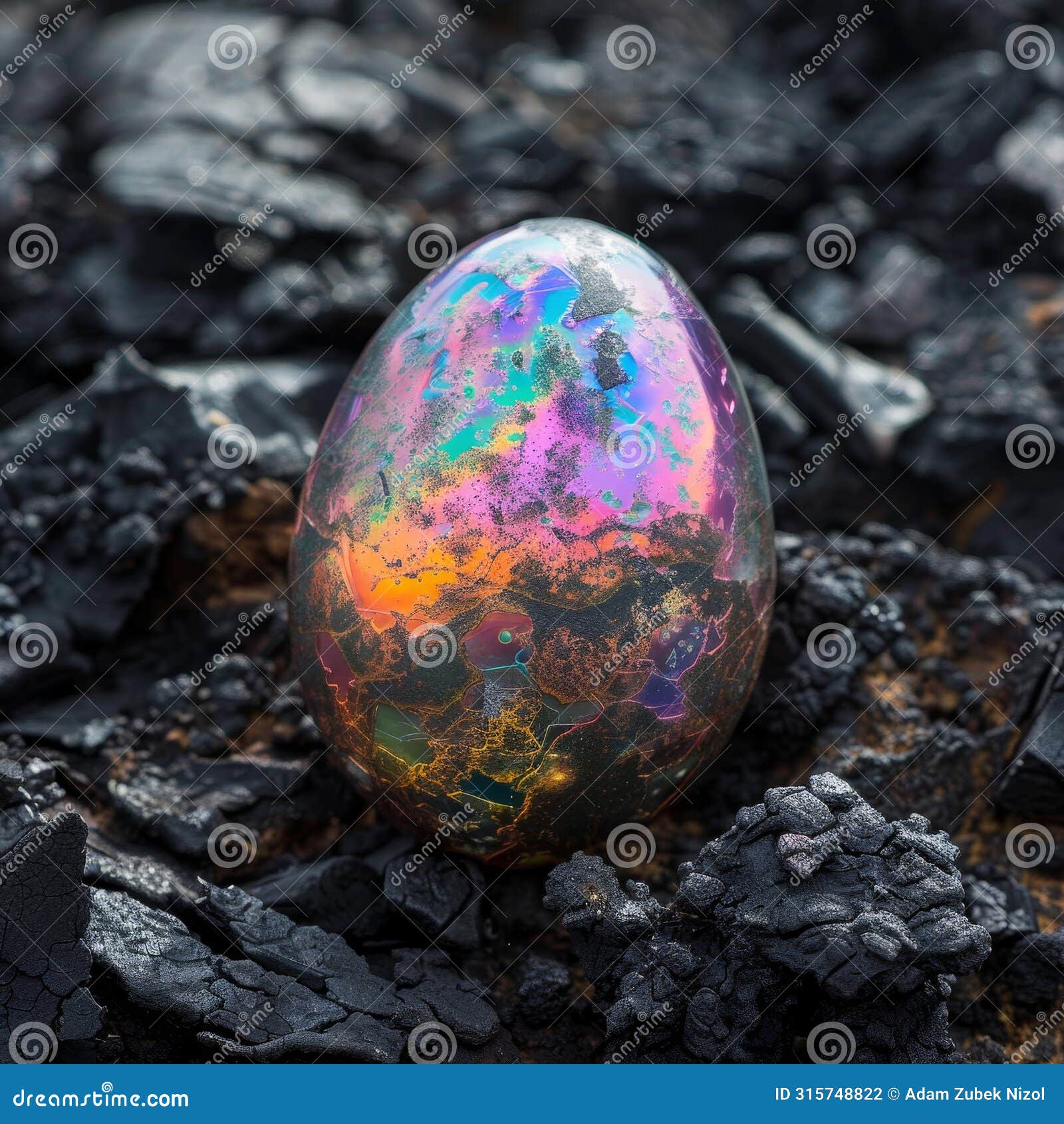 Colorful Iridescent Egg on Dark Background Stock Illustration ...