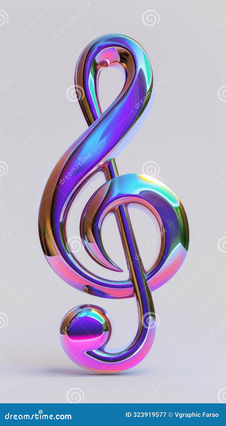 Colorful Iridescent Treble Clef Sculpture on White Background Stock ...
