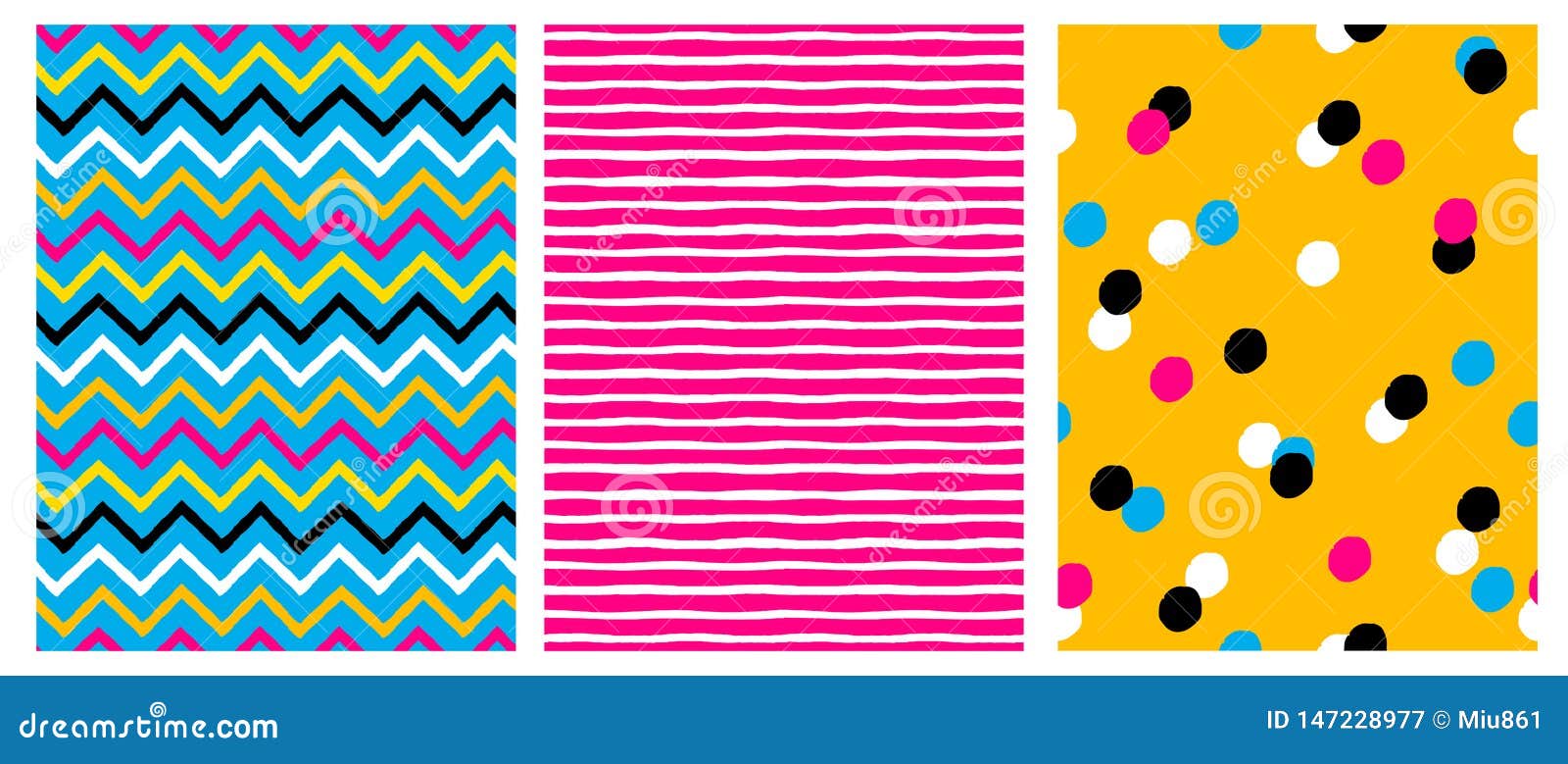 Simple Geometric Vector Patterns with Stripes, Dots and Chervron on a ...