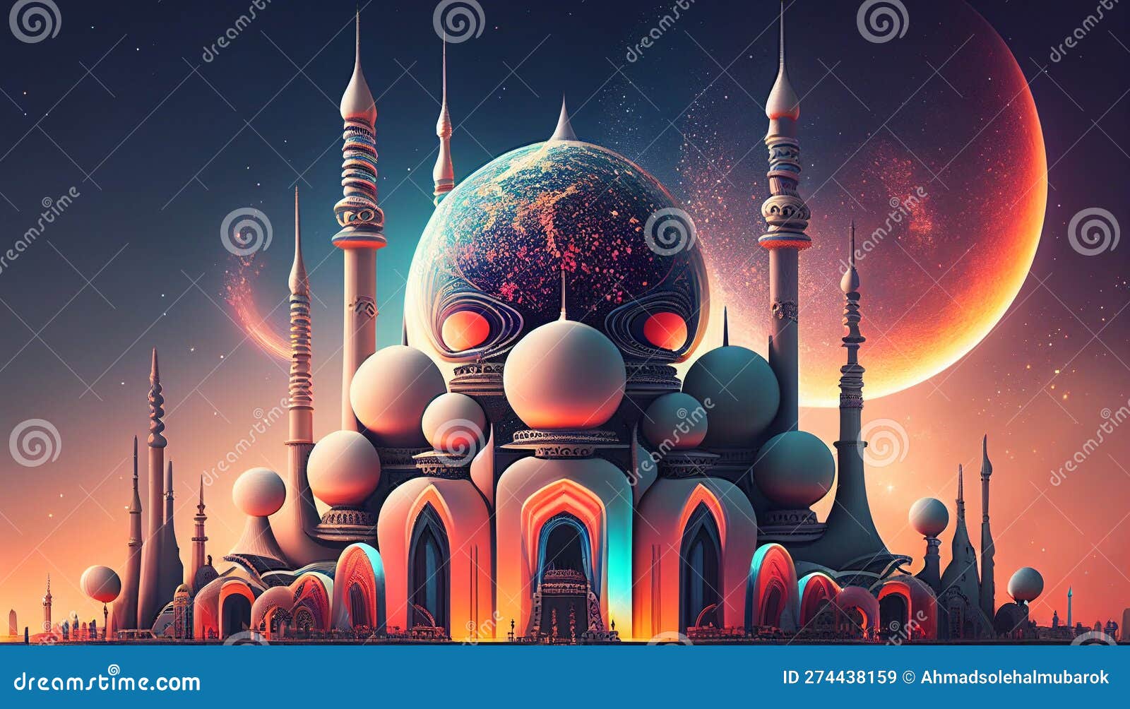 Colorful Islamic Mosque with Space View for Ramadan Background Ai ...