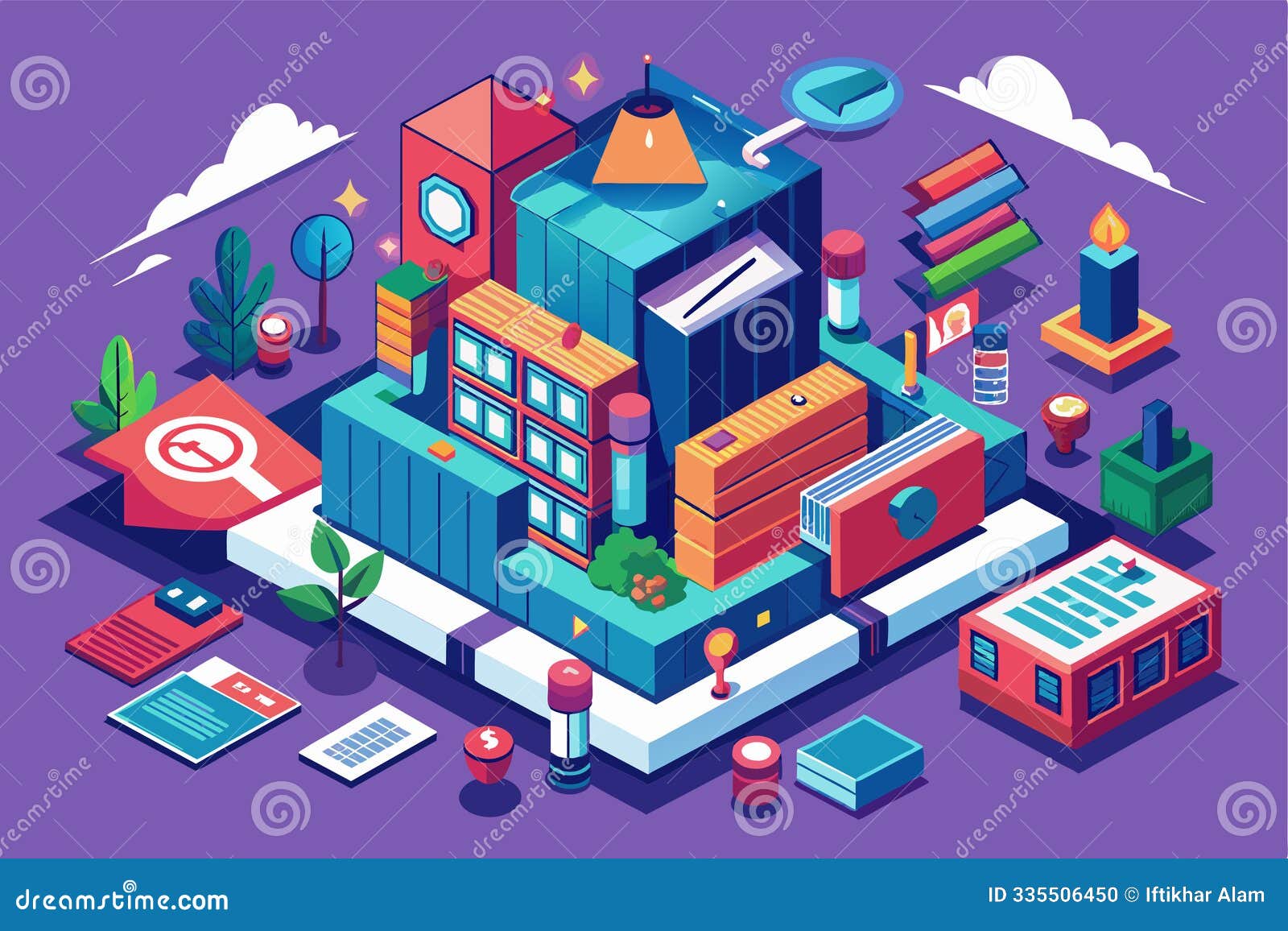 A Colorful Isometric Design Showcases an Intricate Building Complex ...