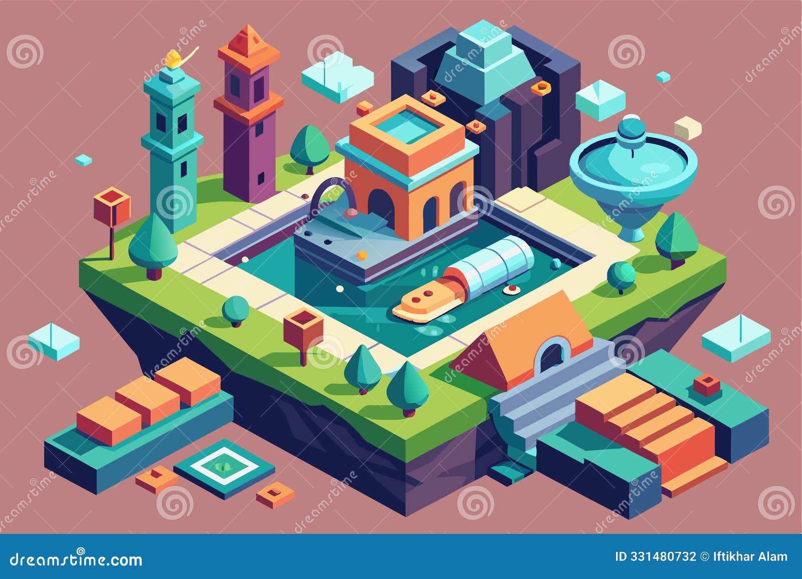 A Colorful Isometric Landscape Showcases a Unique Blend of Architecture ...