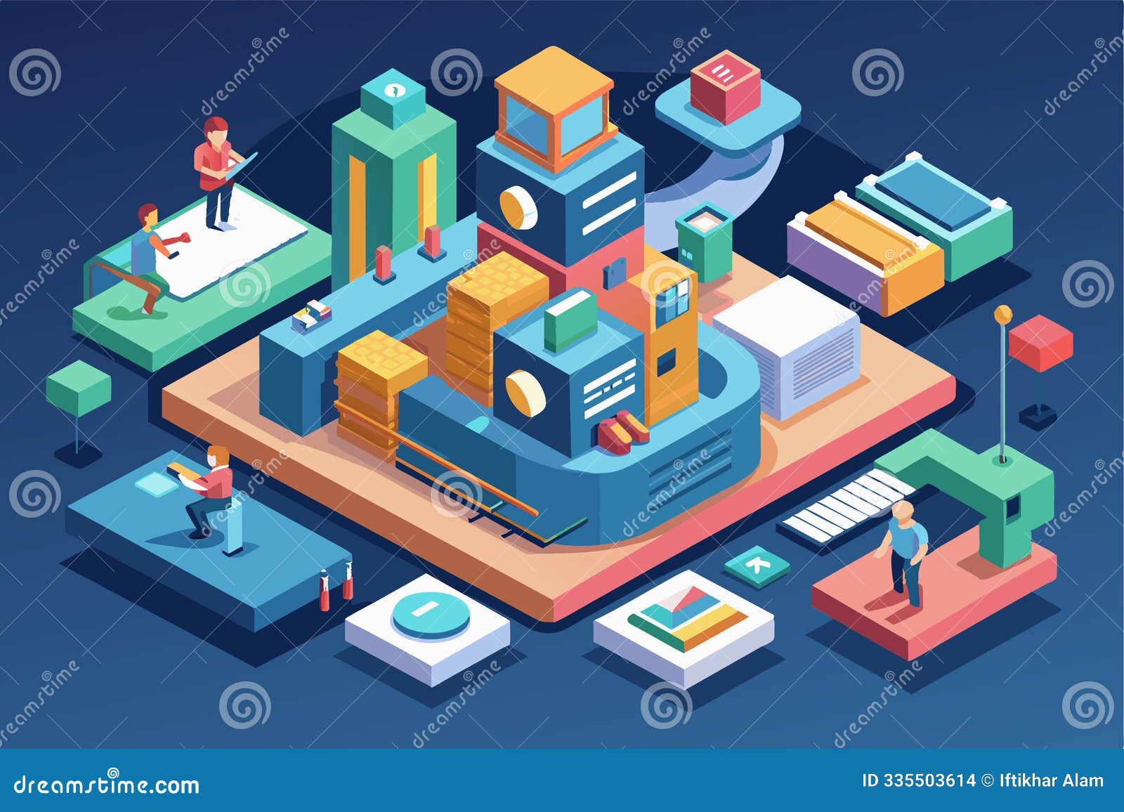 A Colorful Isometric Layout Depicting Various Characters Engaging in ...