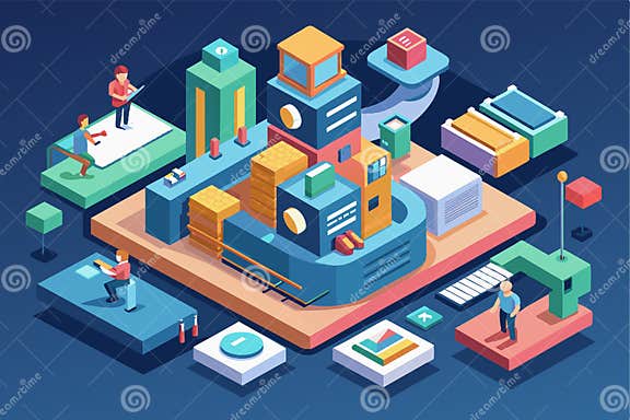 A Colorful Isometric Layout Depicting Various Characters Engaging in ...