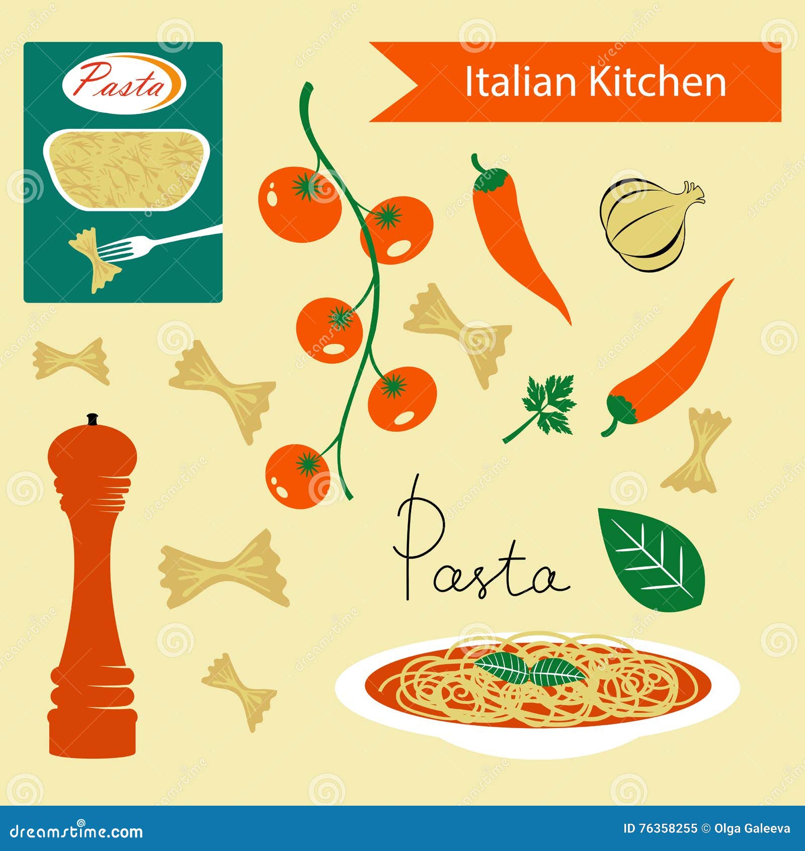 A Colorful Italian Kitchen Set Stock Vector - Illustration of cook ...