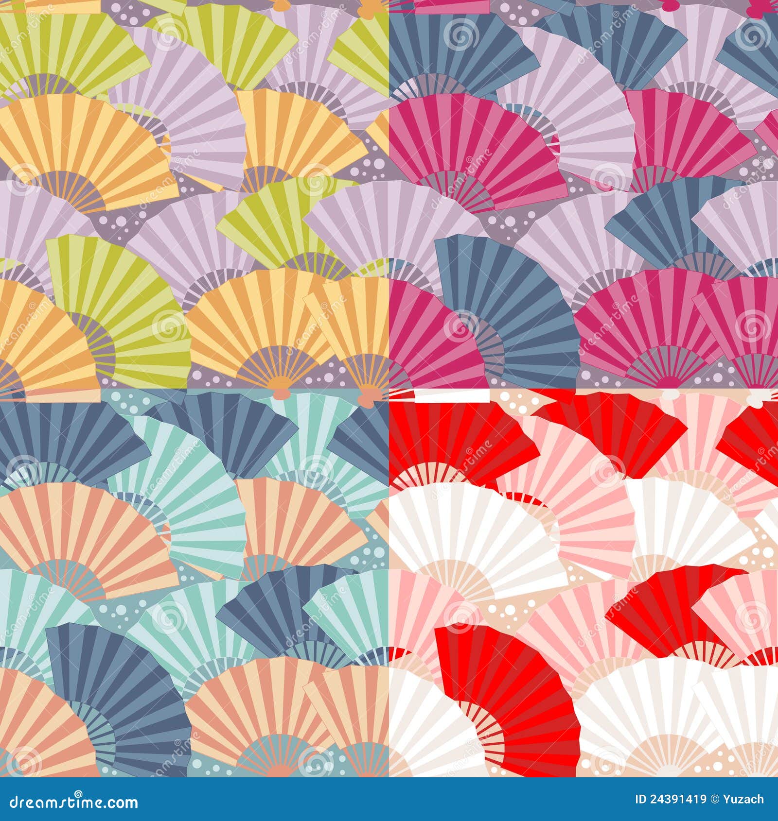 Colorful Japanese Fan Seamless Pattern Stock Vector - Illustration of ...