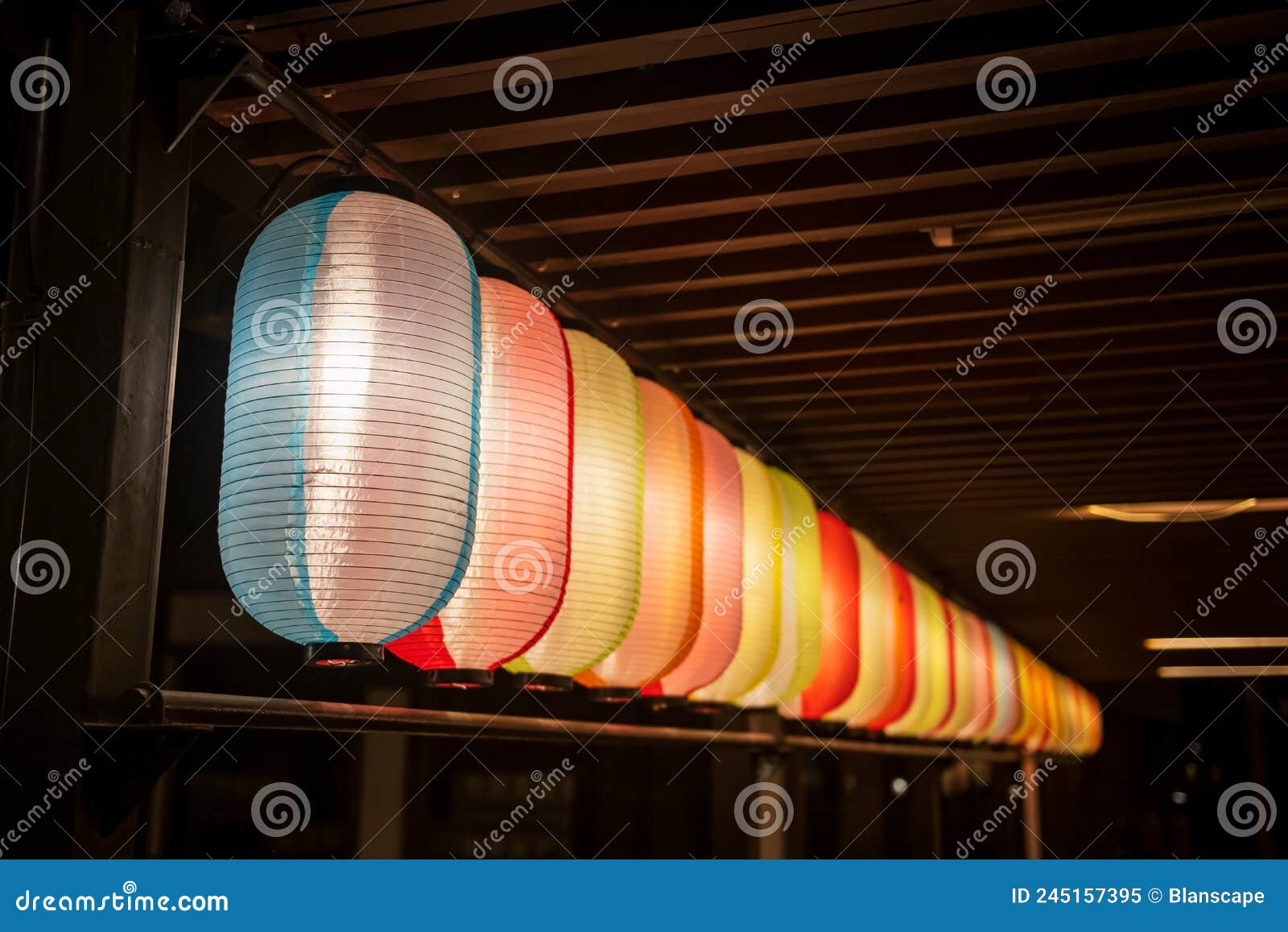 Colorful Japanese Lantern Light at Night Stock Image - Image of decor ...
