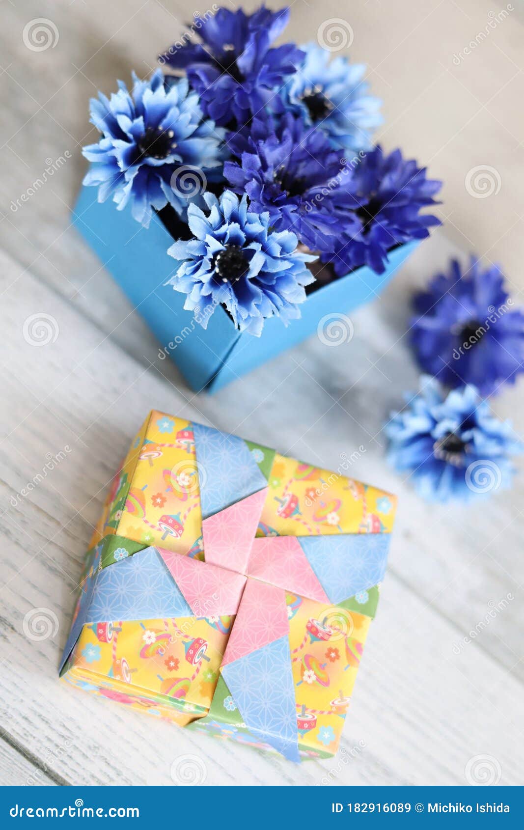 Colorful Japanese Patterned Square Origami Box with Lid Stock Image ...