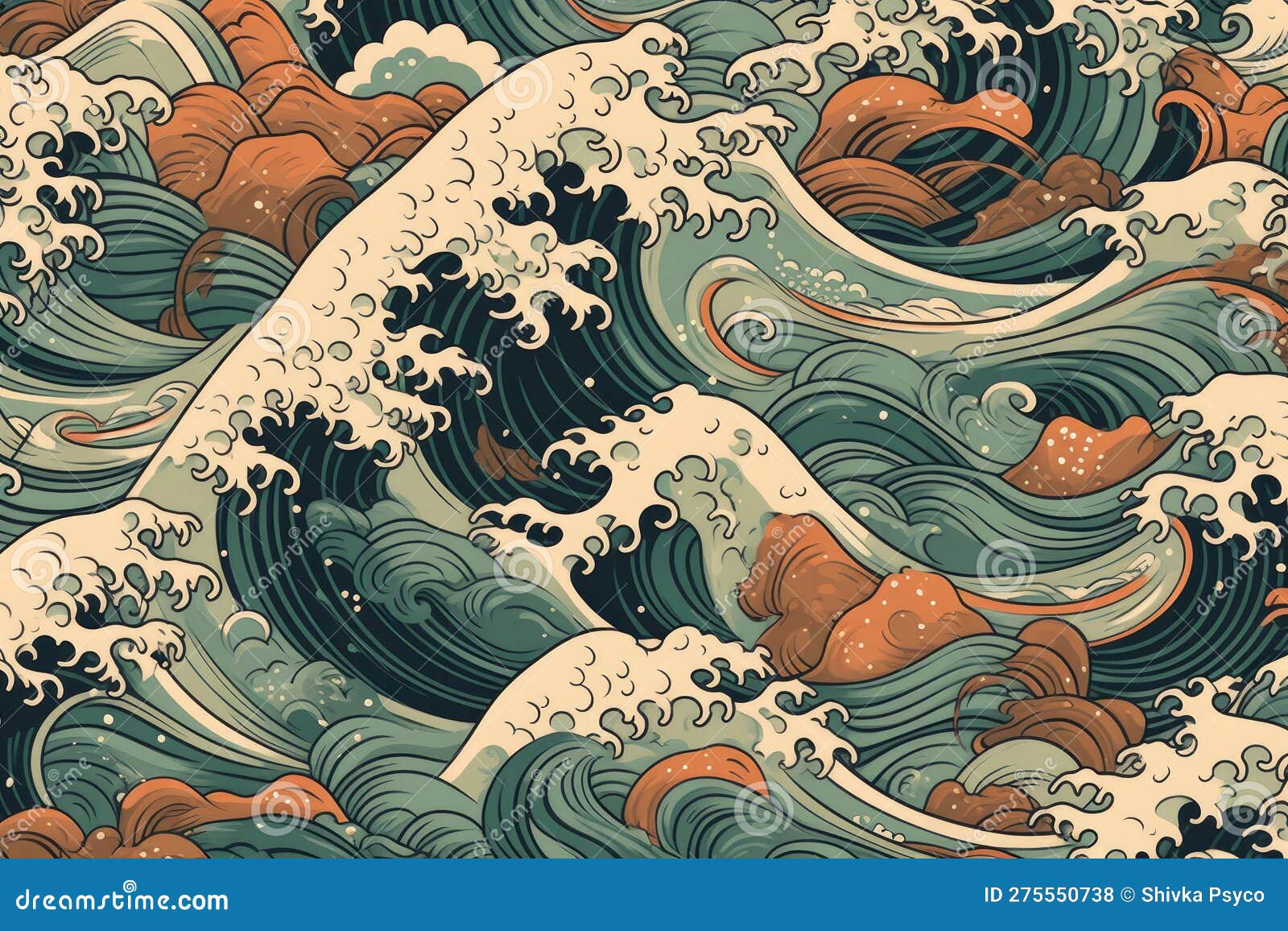 Colorful Japanese Wave Pattern Design Generative AI Stock Illustration ...
