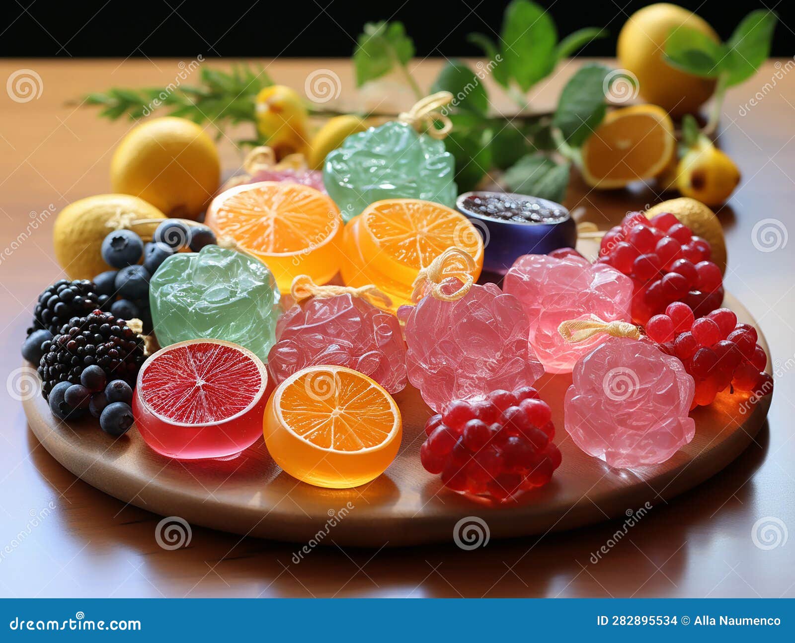Set Of Jelly Candies, Gummy Bears, Worms, Rings And Hearts With Lemon ...