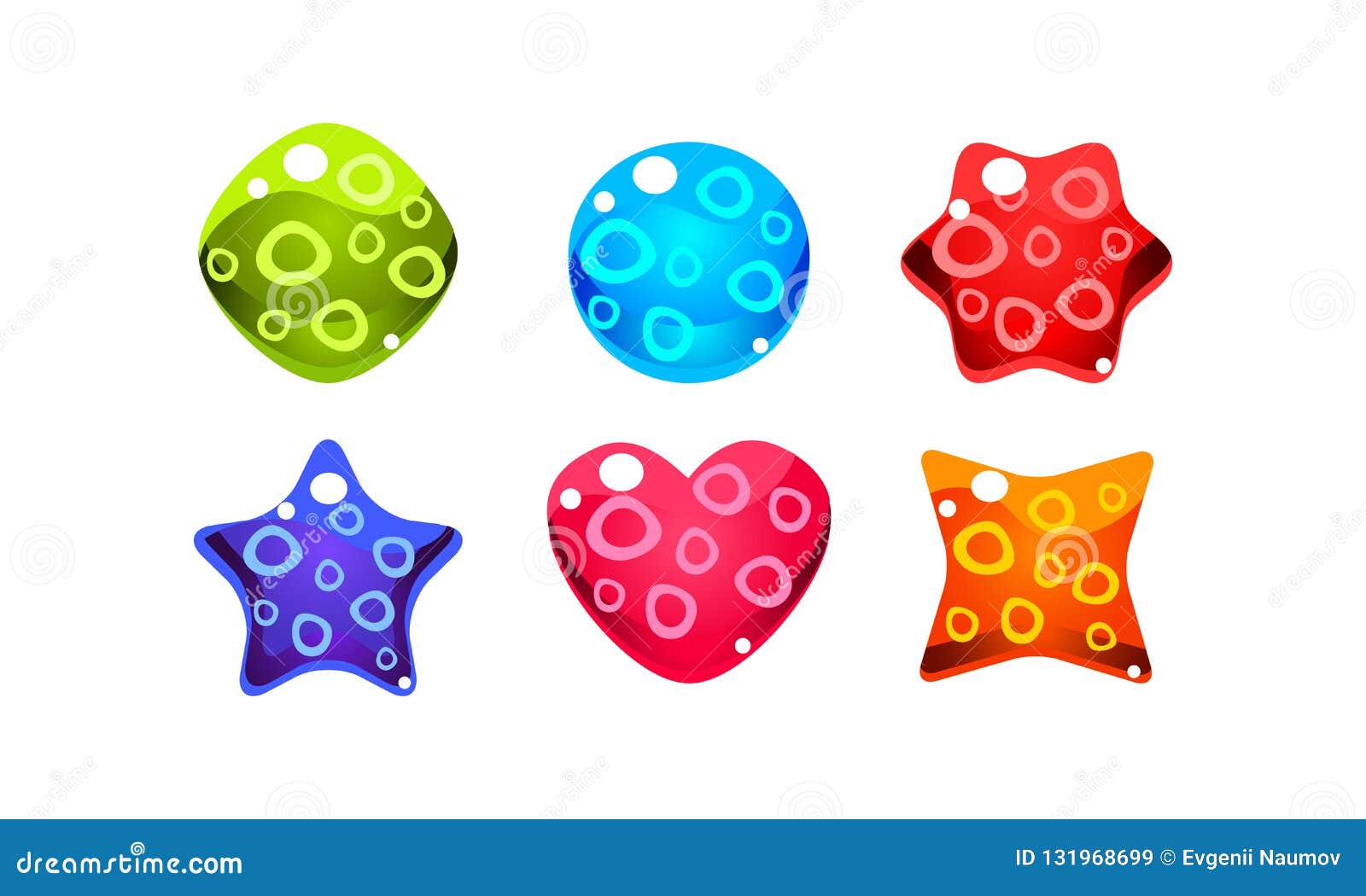 Colorful Jelly Glossy Figures Woth Bubbles of Different Shapes for Game ...
