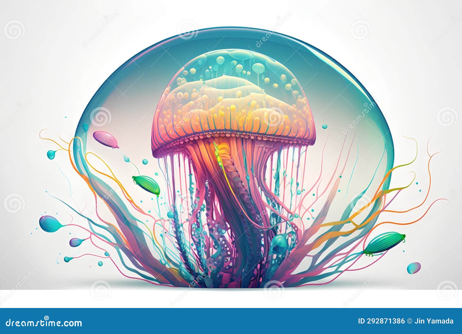 Colorful Jellyfish Floating in a Glass Sphere. Vector Illustration ...