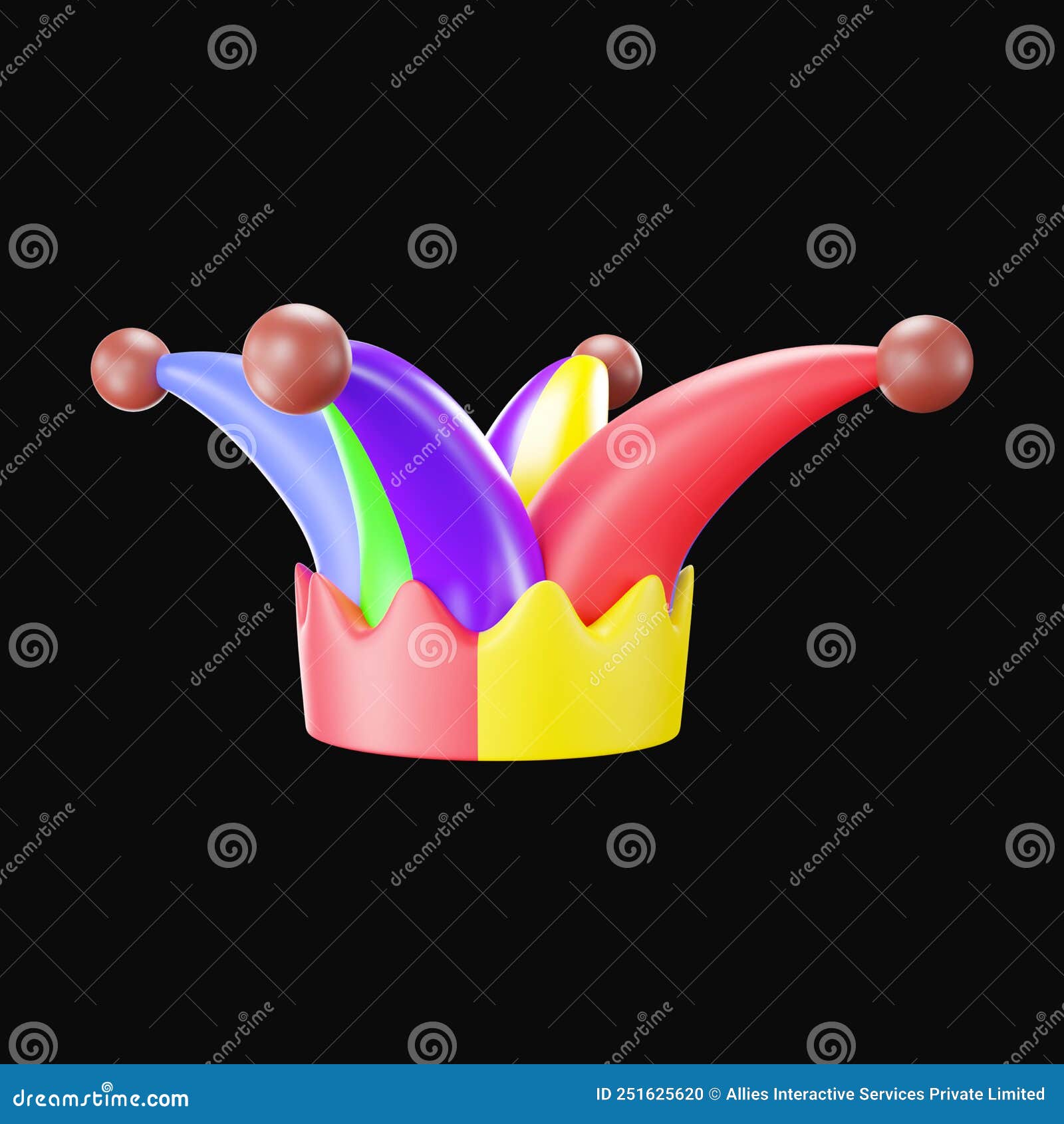 Colorful Jester Hat 3D Render Illustration on Black Stock Illustration ...