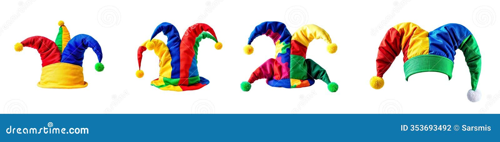 Colorful Jester Or Joker Hat With Pom Poms, Cartoon Flat Vector ...