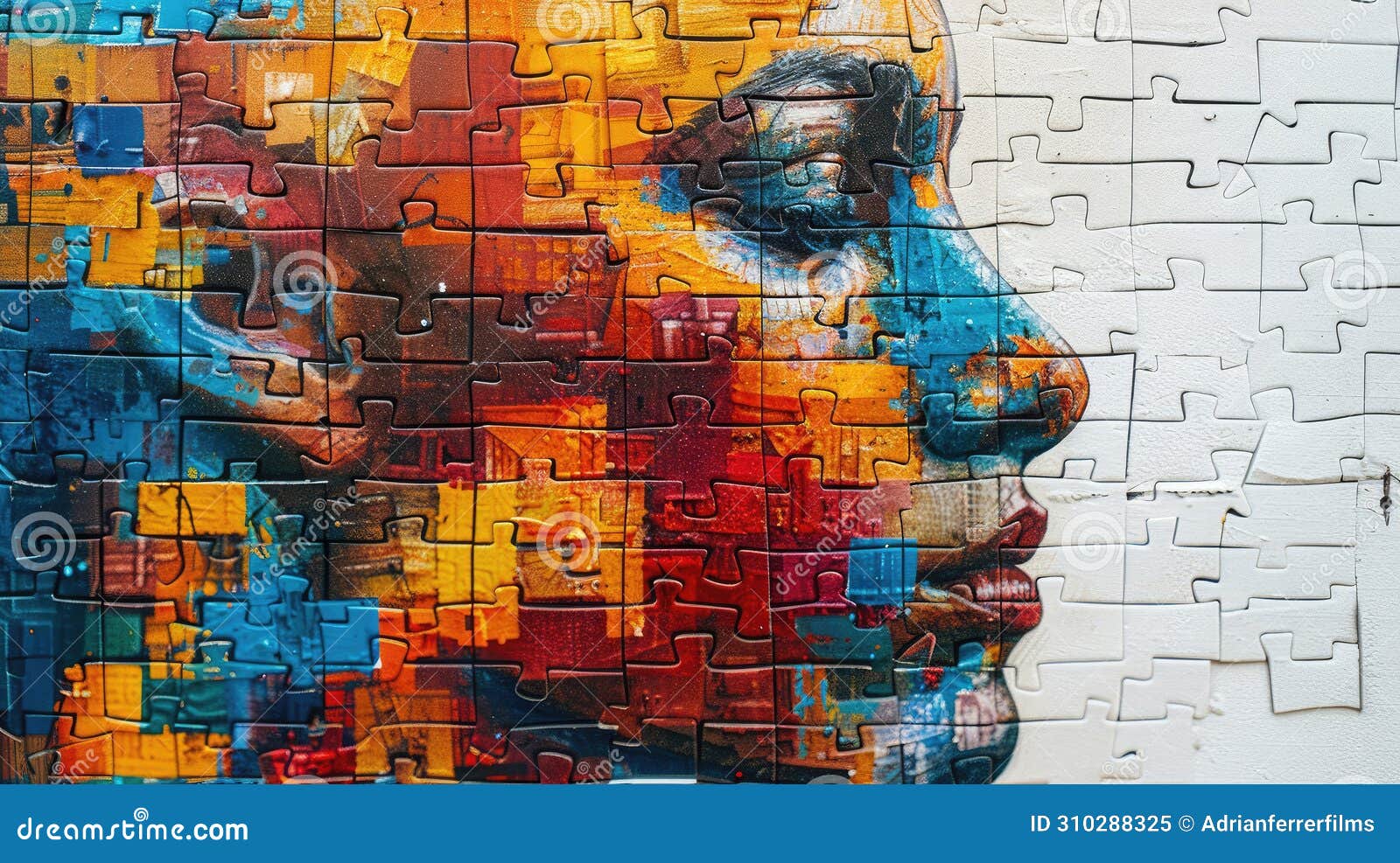 Colorful Jigsaw Puzzle Pieces Form a Partial Wall Mural. Stock Image ...