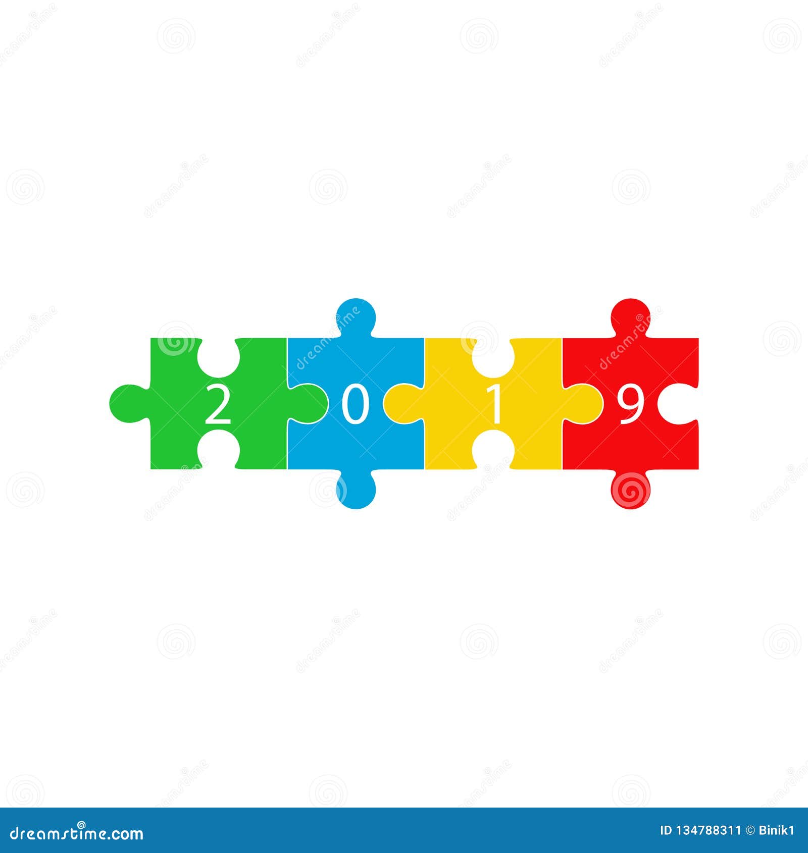 Colorful Jigsaw Puzzle Pieces and 2019 Numbers Stock Vector ...