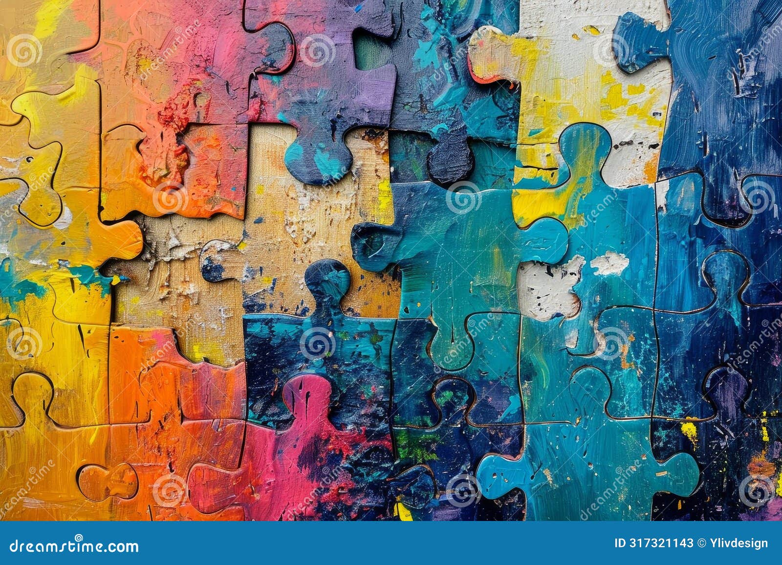 Colorful Jigsaw Puzzle Pieces with Paint Splashes Create an Abstract ...