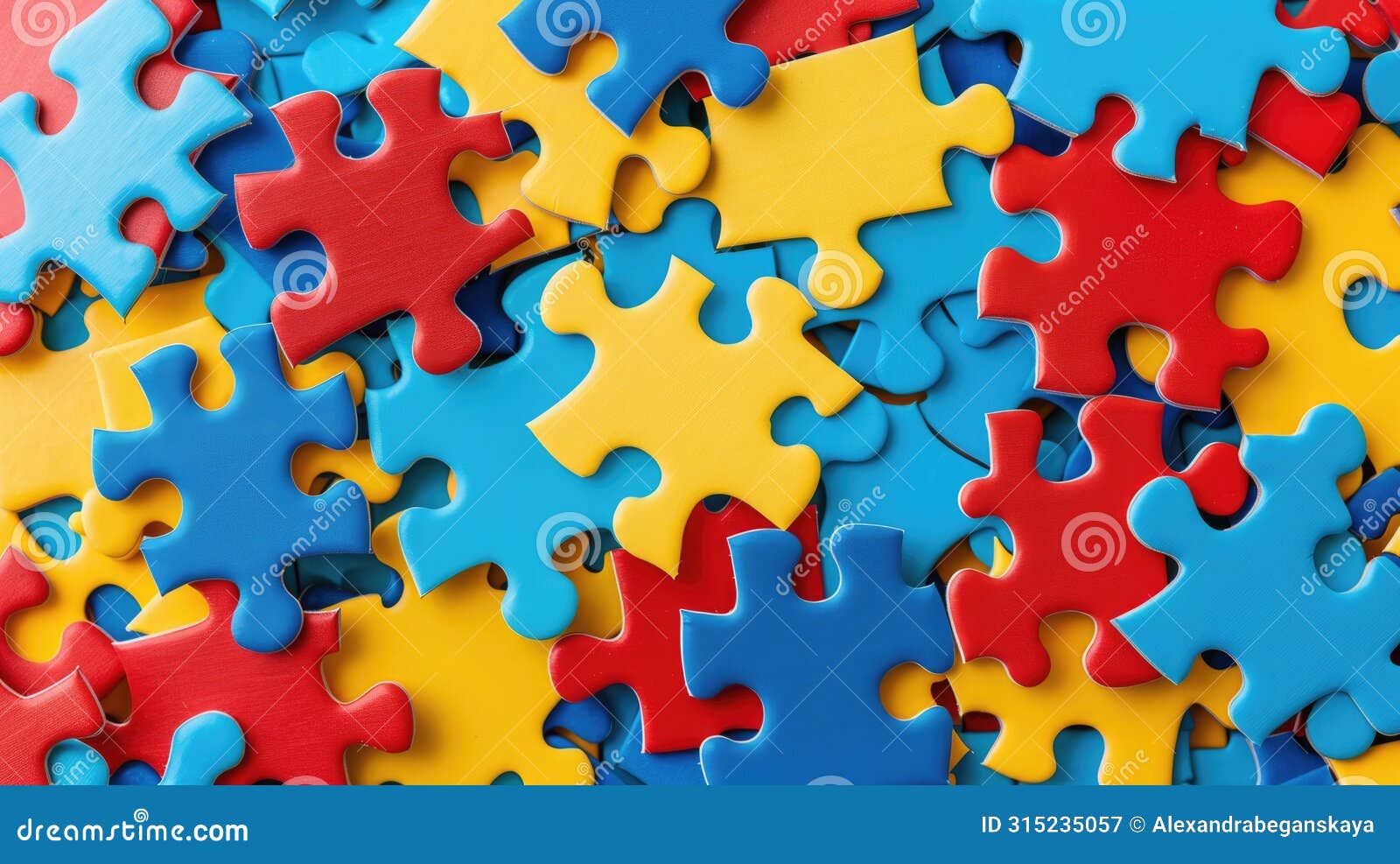 Colorful Jigsaw Puzzle Pieces Scattered on a Flat Surface. Autistic ...