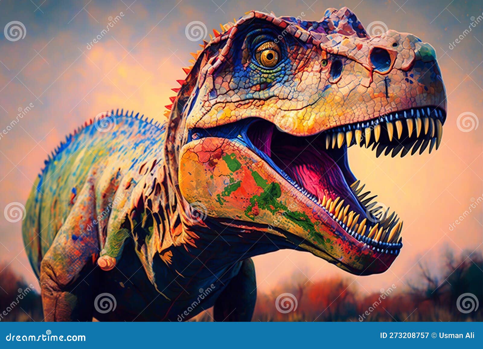 CGI Depiction Of Dinosaurs In Paleogene Landscape Stock Image ...