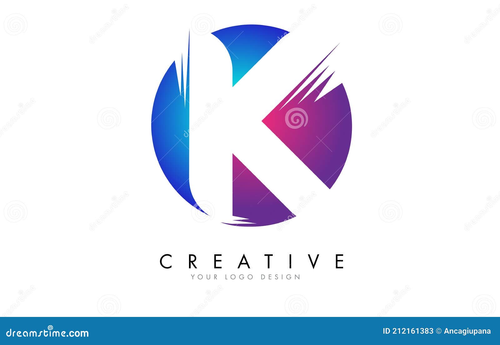 Colorful K Letter Logo Design with a Creative Cuts and Gradient Blue ...