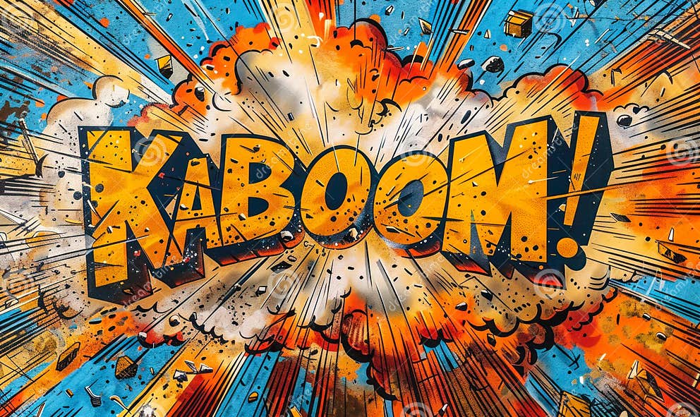 Colorful KABOOM! Comic Book Explosion Bubble with Sound Effect, Dynamic Lines, and Burst ...
